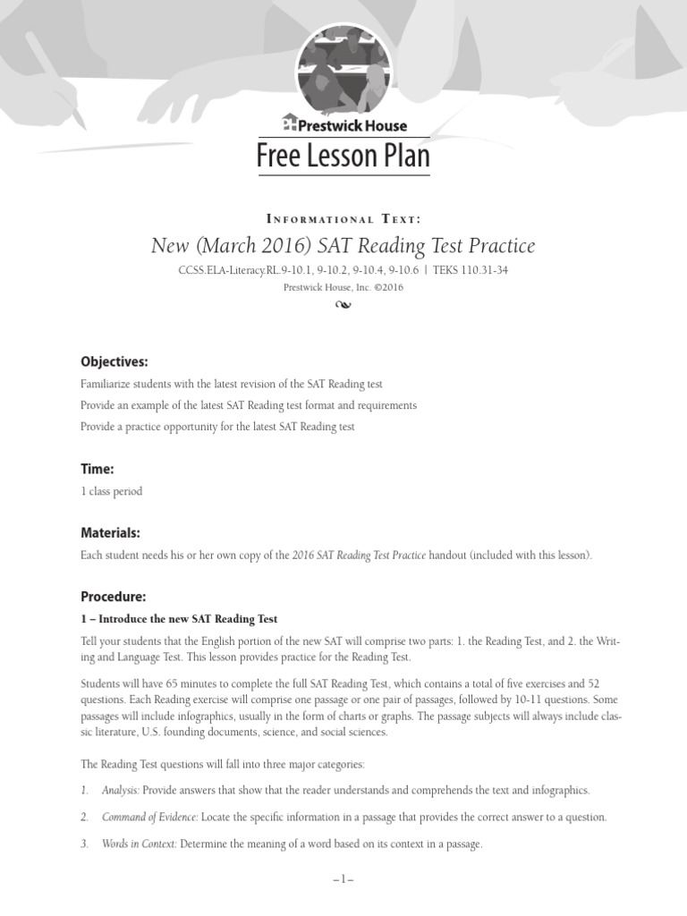 New Sat Reading Practice Free Lesson | Download Free PDF ...