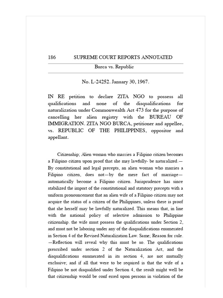 Burca vs. Republic: Citizenship Case Analysis | PDF | Naturalization ...