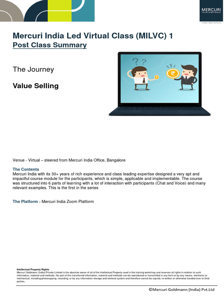 MISA - MILVC Class 1 - Value Selling-Summary | PDF | Information ...