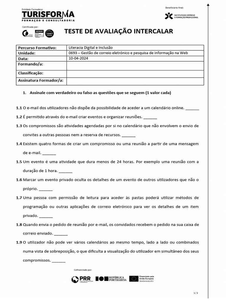 Teste de Avaliação Intercalar | PDF | Informática