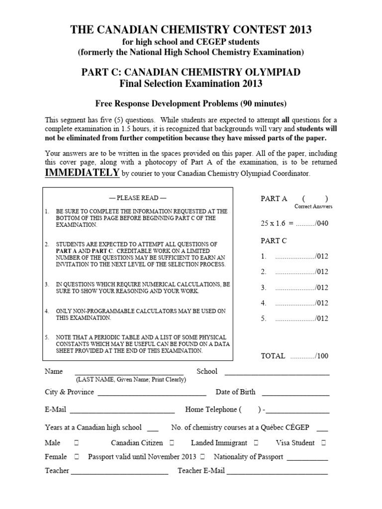 CCO 2013 Problems English | PDF | Chemistry | Titration