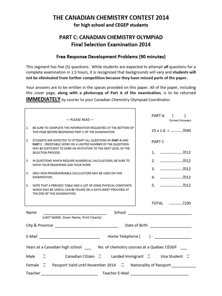 CCO 2014 Problems English | Download Free PDF | Glutathione | Gases