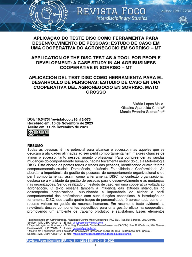 073 Foco | PDF | Gestão de recursos humanos | Comportamento organizacional