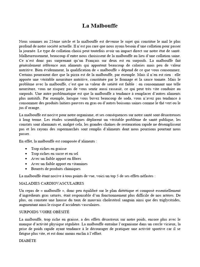 Dangers de la Malbouffe et Santé | PDF | Malbouffe | Obésité