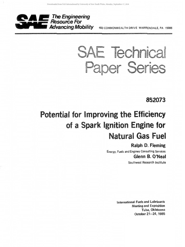 Potential For Improving The Efficiency of A Spark Ignition Engine For ...