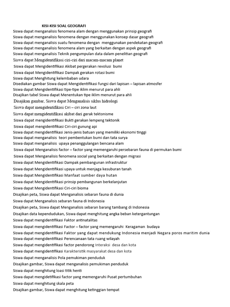 KISI-KISI Geografi UM 2023 | PDF