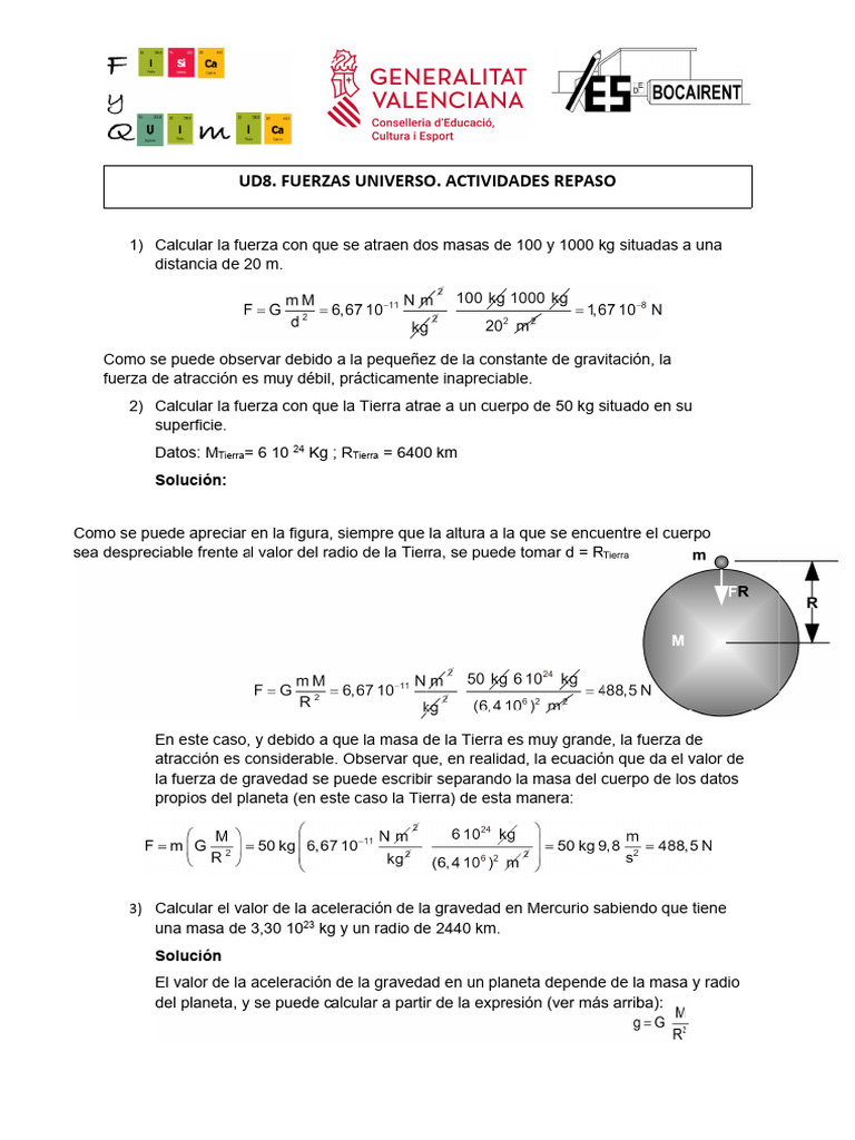 Actividades Repaso Ud8 | PDF | Gravedad | Masa