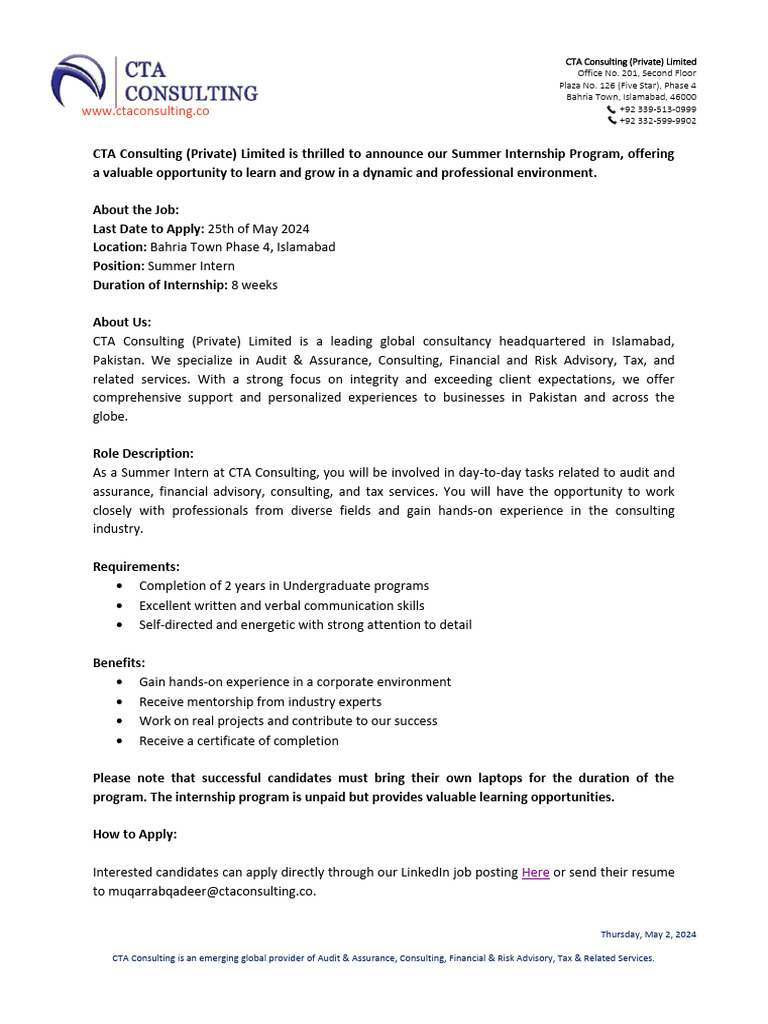 Summer Internship Program | PDF | Internship | Job Hunting