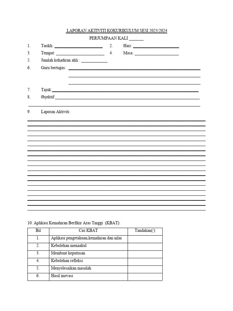 TEMPLATE LAPORAN MINGGUAN AKTIVITI KOKURIKULUM 2023 | PDF