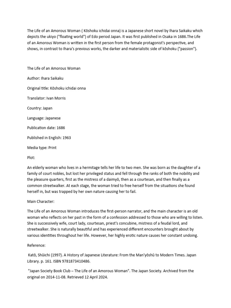 The Life of An Amorous Woman by Ihara Saikaku | PDF