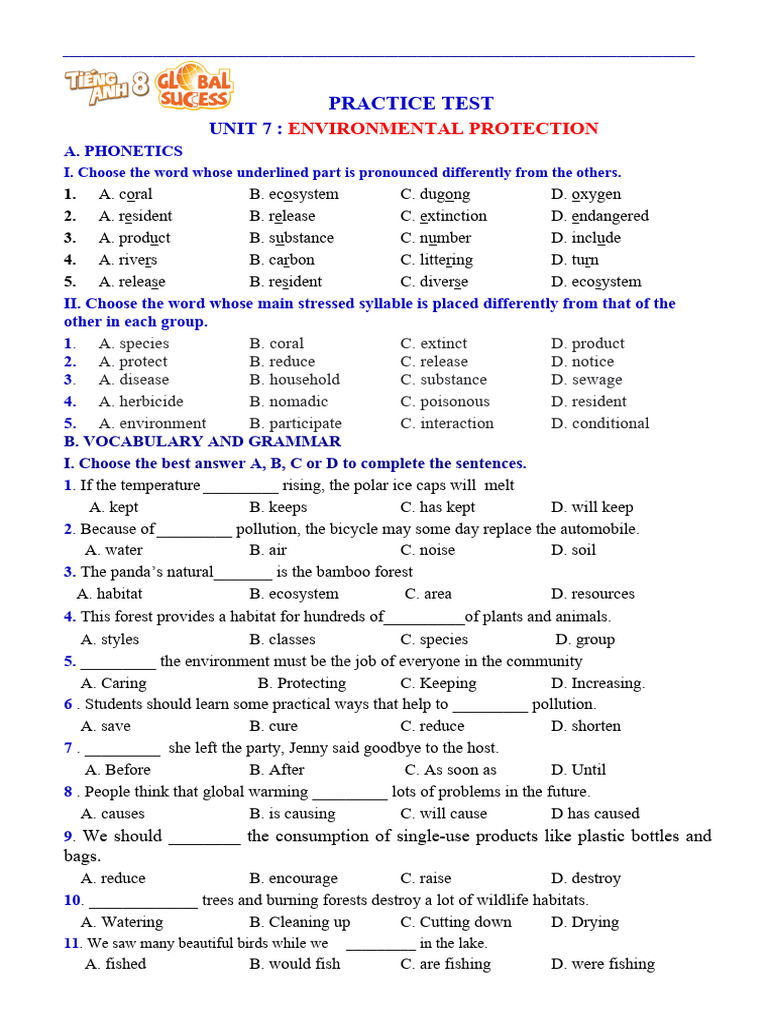 7. Practice Test Unit 7 - c | PDF | Extinction | Habitat