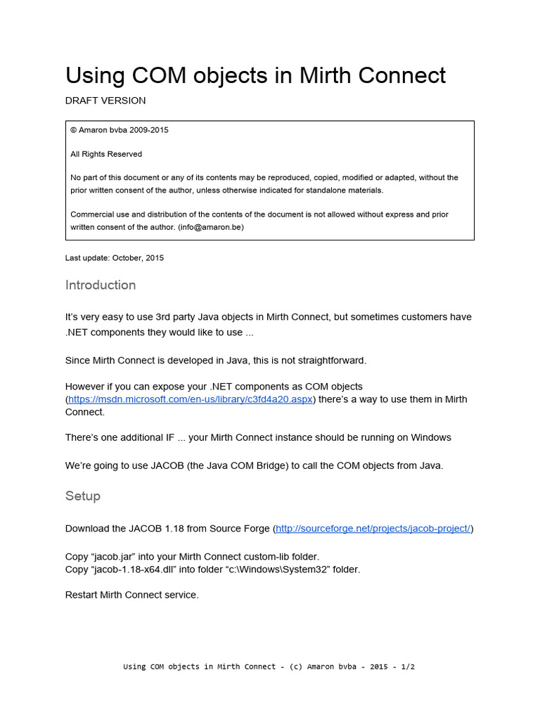 Using COMobjectsin Mirth Connect | PDF | Component Object Model | Microsoft