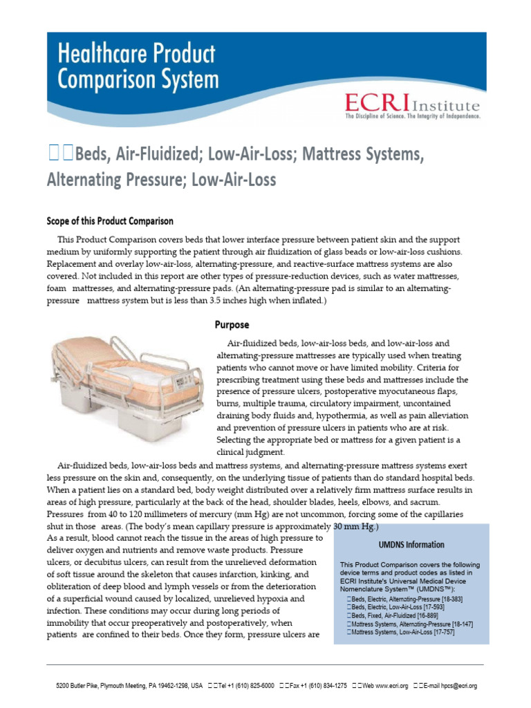 Beds, Air-Fluidized Low-Air-Loss Mattress Systems, Alternating Pressure ...