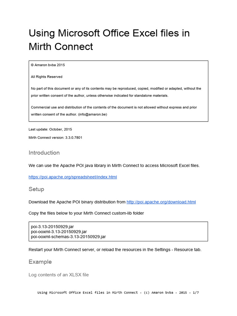 Using Microsoft Office Excelfilesin Mirth Connect | PDF | Microsoft Excel | Microsoft Office