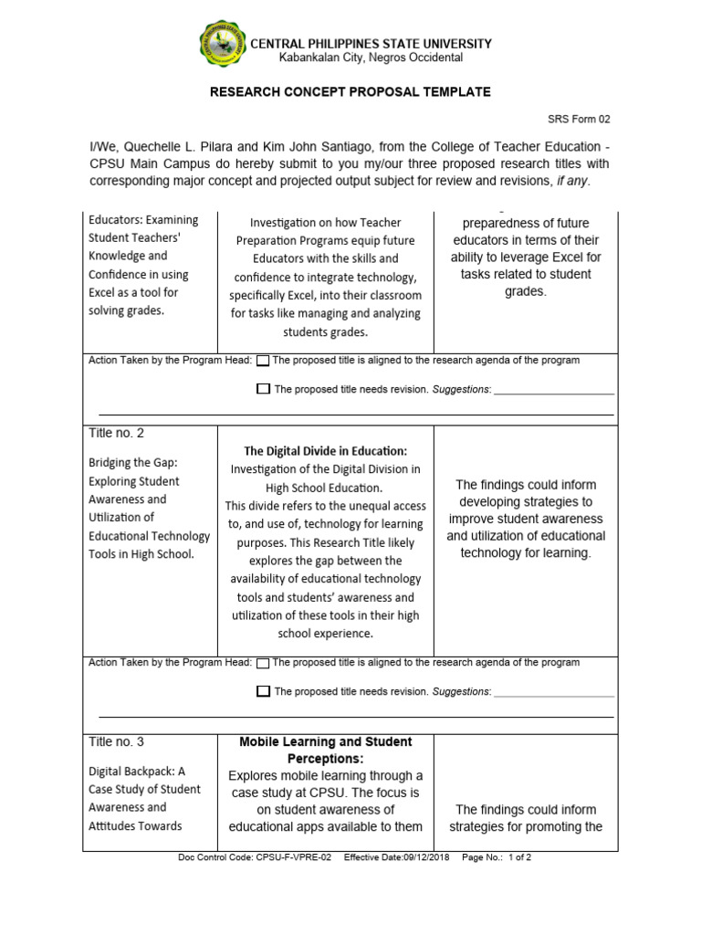 Research Proposal Template for CPSU | PDF | Educational Technology ...
