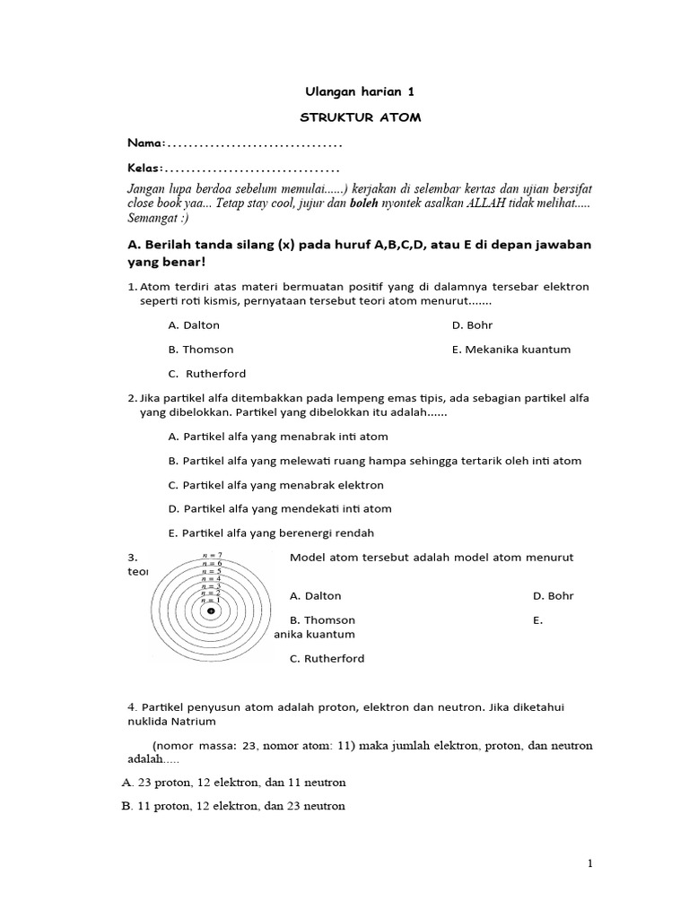 Soal Uh 1 Struktur Atom Kelas 9 | PDF | Metode & Bahan Ajar | Sains & Matematika