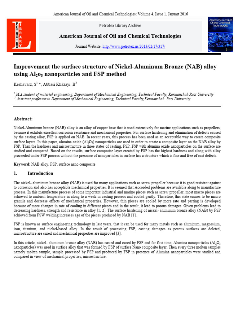 Improvement The Surface Structure of Nickel-Aluminum Bronze (NAB) Alloy ...