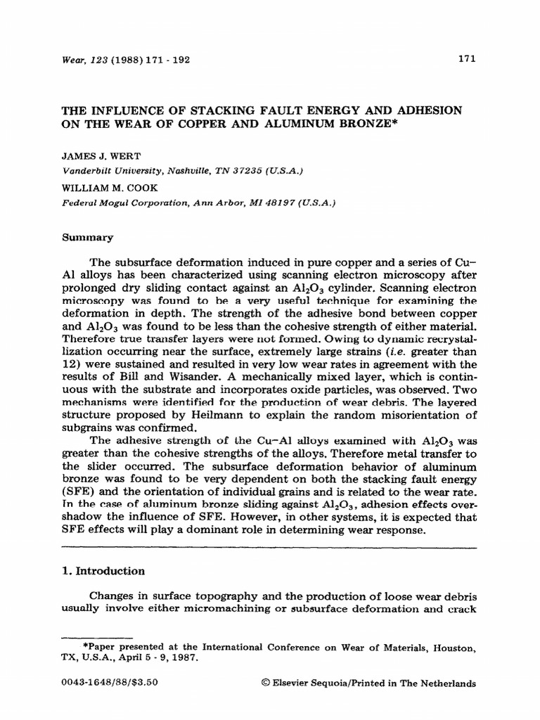 The Influence of Stacking Fault Energy and Adhesion on the Wear of ...
