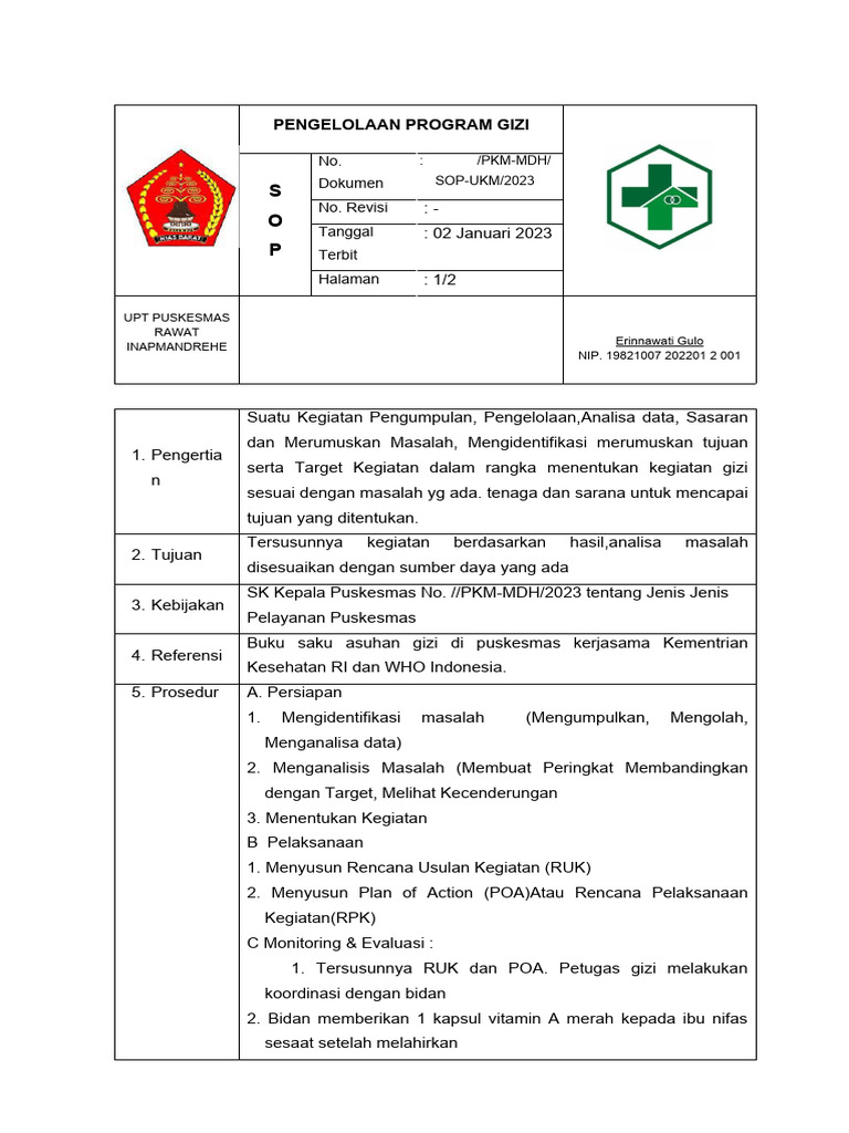 Pengelolaan Program Gizi | PDF