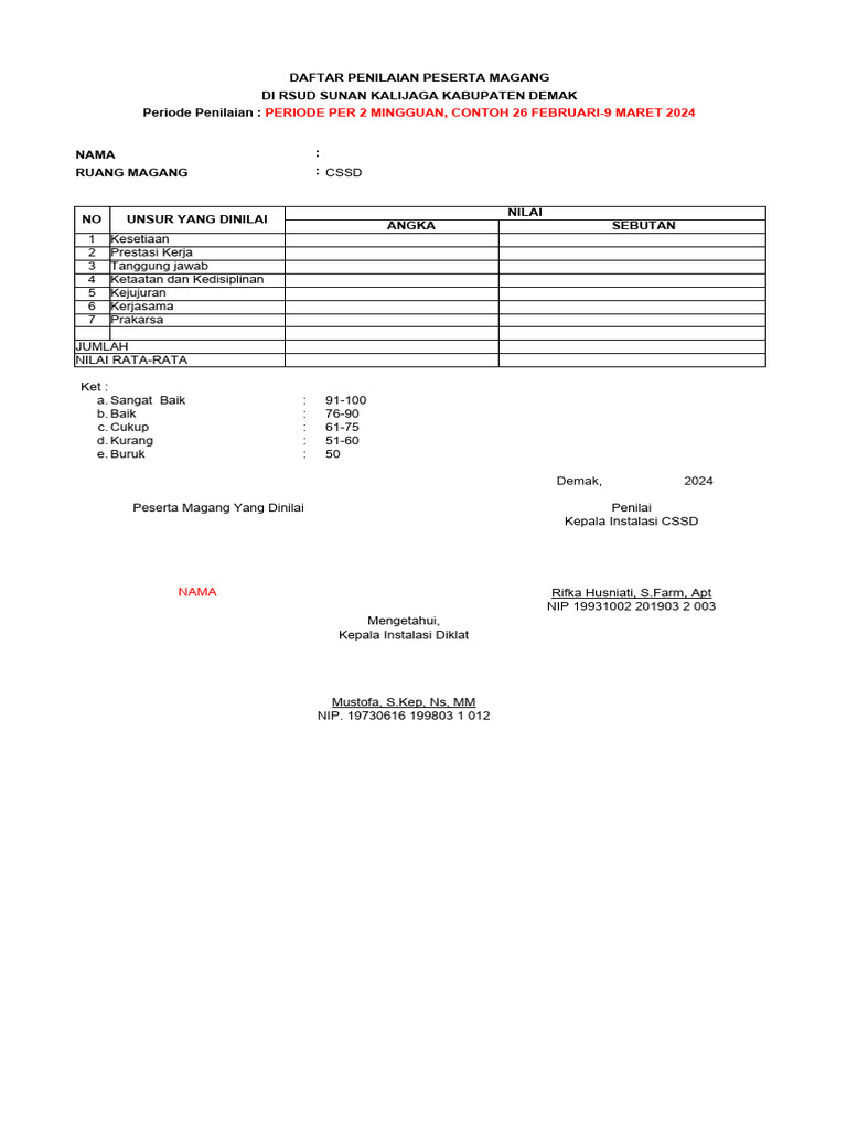 Form Nilai Magang | PDF