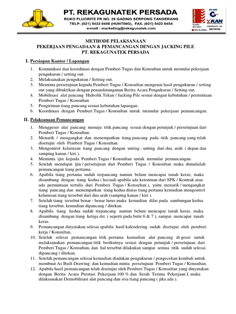 Metode Pelaksanaan Jacking Pile | PDF