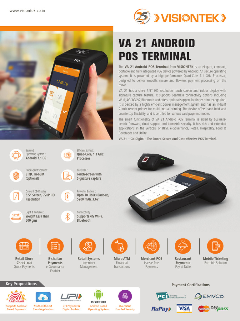 VA 21 Android POS - Brochure | PDF | Point Of Sale | Android (Operating System)
