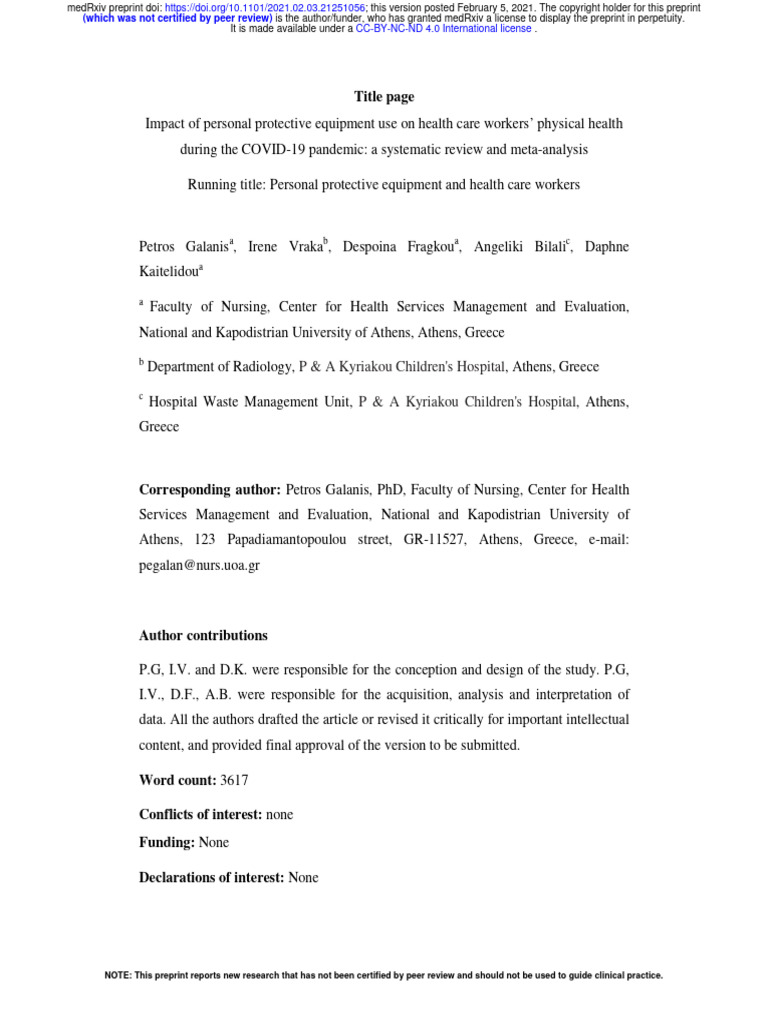 Impact of Personal Protective Equipment Use On Hea | PDF | Personal ...