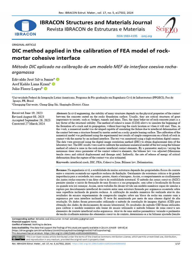 DIC Method Applied in The Calibration of FEA Model of Rock-Mortar ...