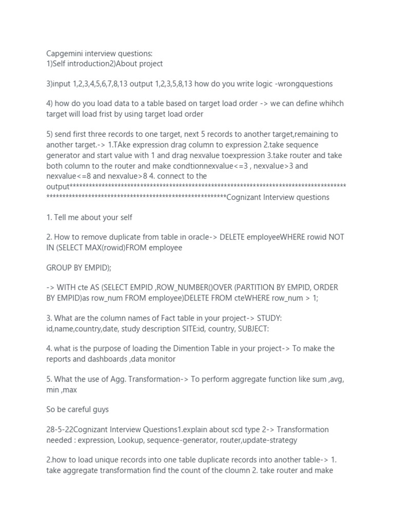 Capgemini Interview Questions | PDF | Information Technology Management | Computer Programming