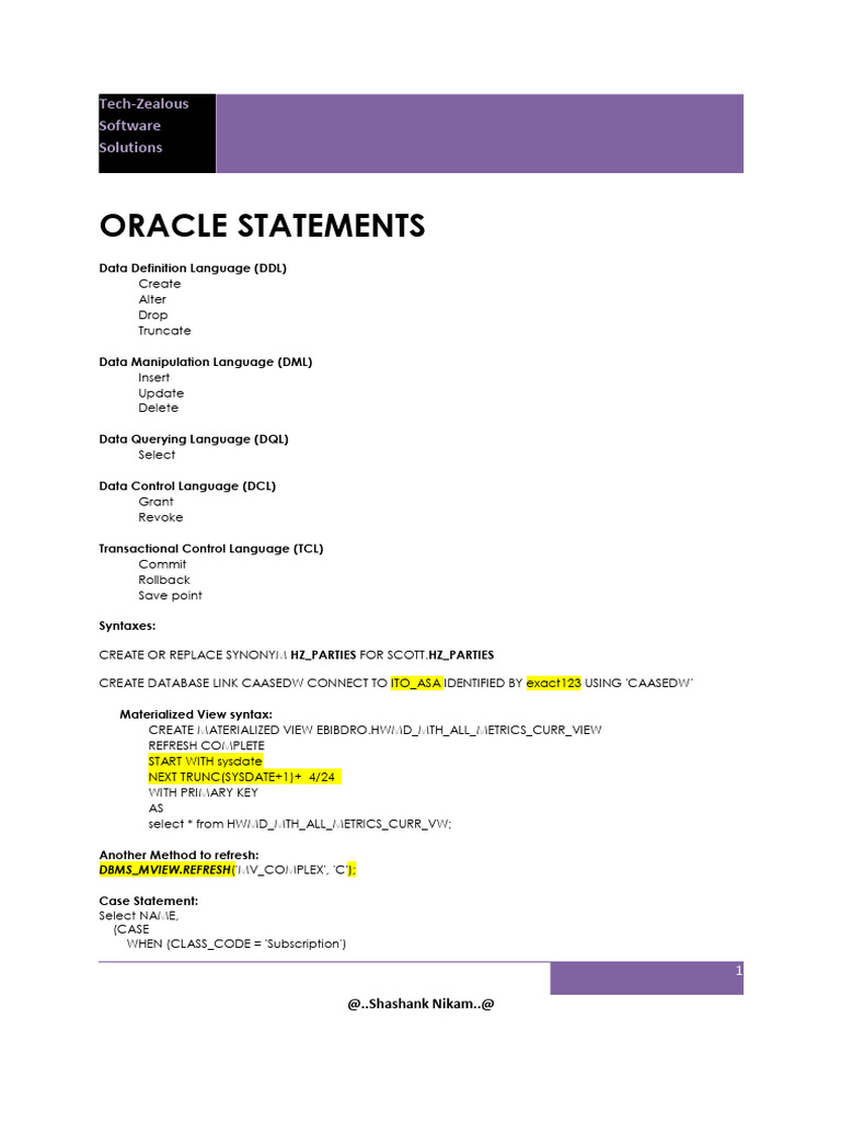 Oracle SQL Commands and Concepts Guide | PDF | Database Index | Data Warehouse