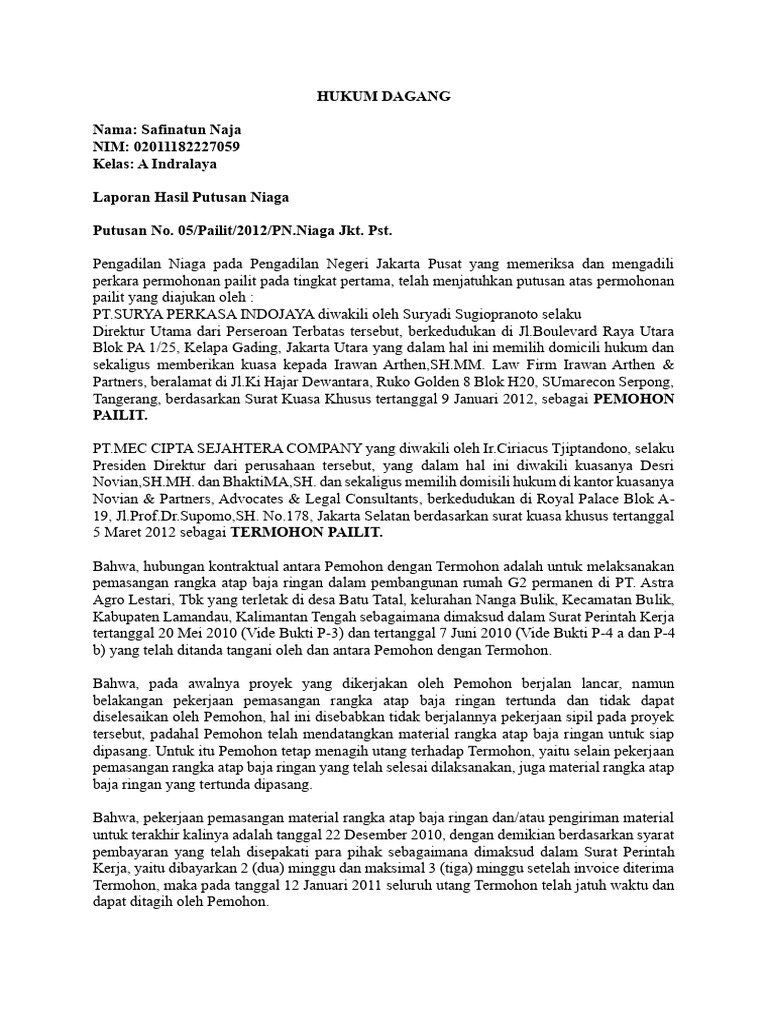 Putusan Pailit PT. MEC Cipta Sejahtera | PDF