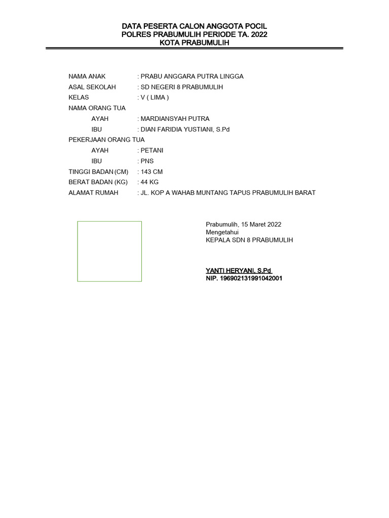 Data Peserta Calon Anggota Pocil | PDF