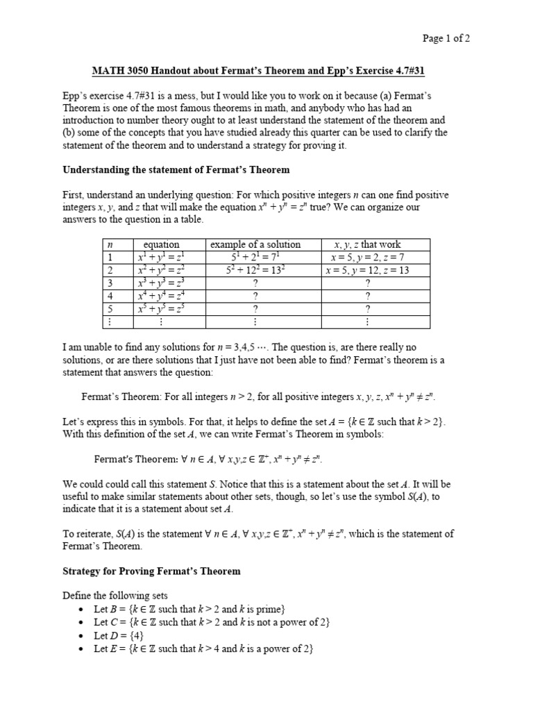 Fermat Theorem | PDF | Mathematical Proof | Theorem