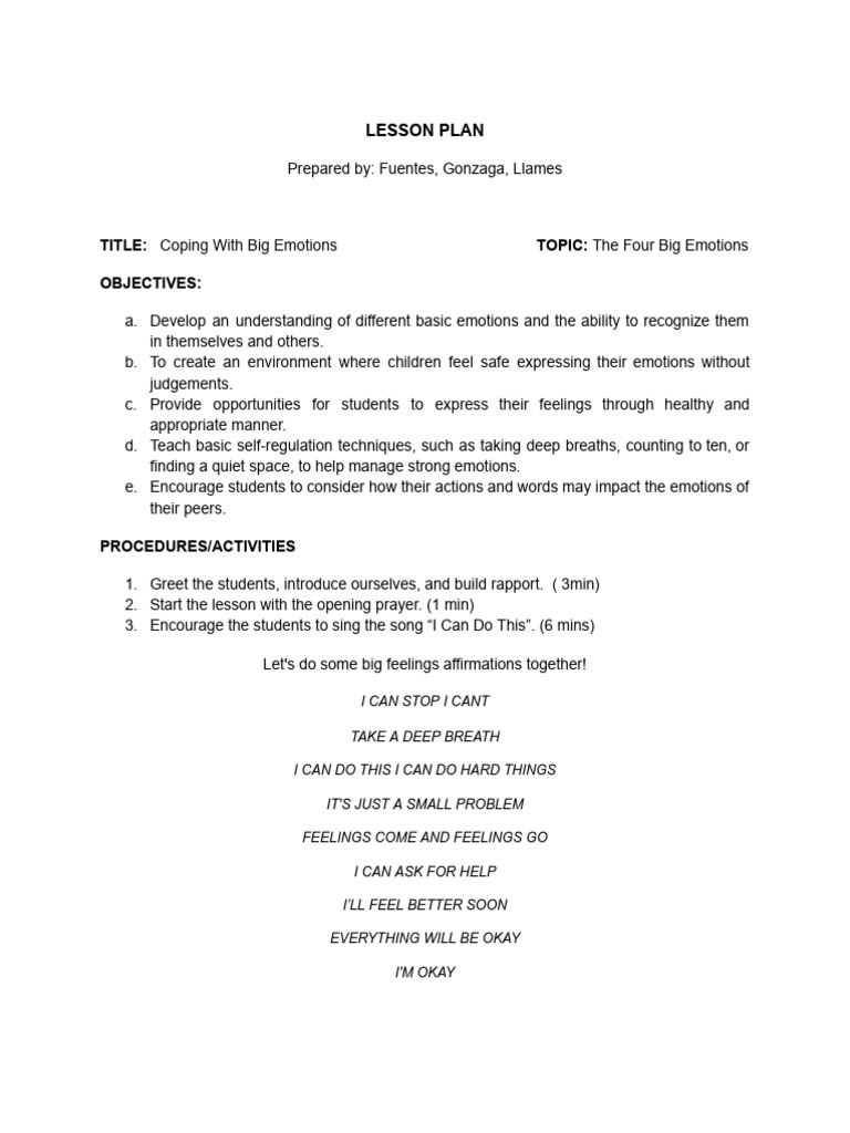 lesson plan | PDF | Emotions | Psychology