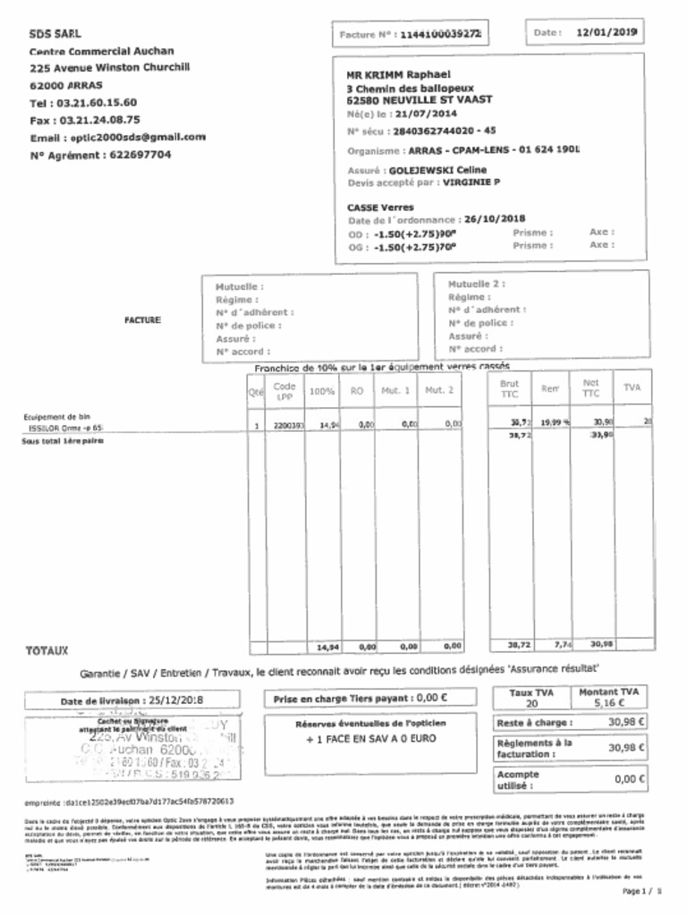 Facture Lunette Raphael | PDF