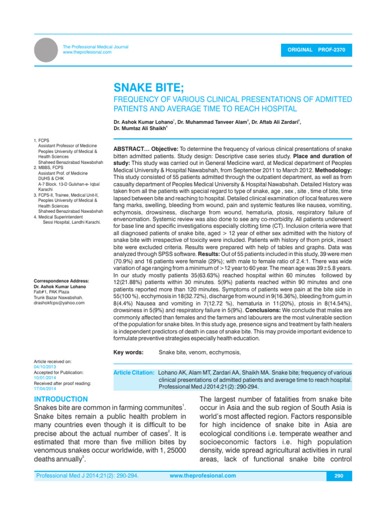 Snake Bite | PDF | Diseases And Disorders | Clinical Medicine