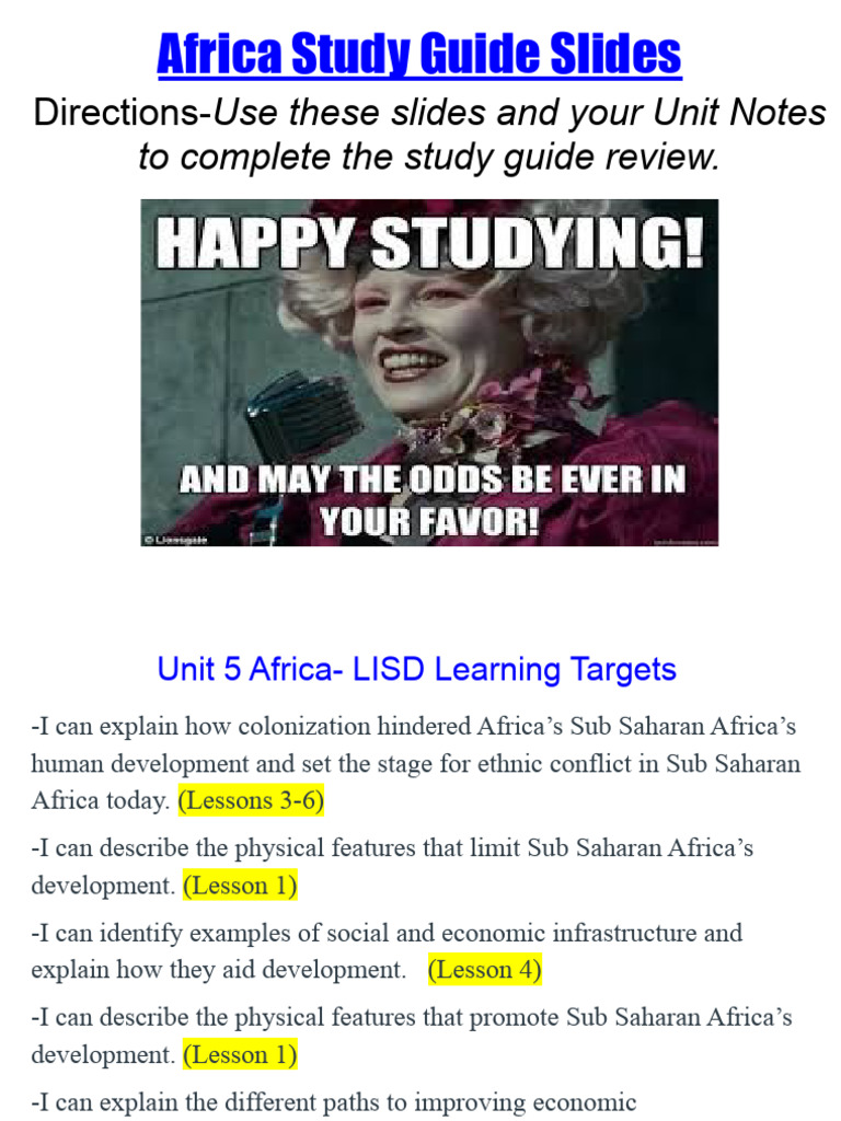 23-24 Africa Study Guide Slides | PDF | Africa | Sub Saharan Africa
