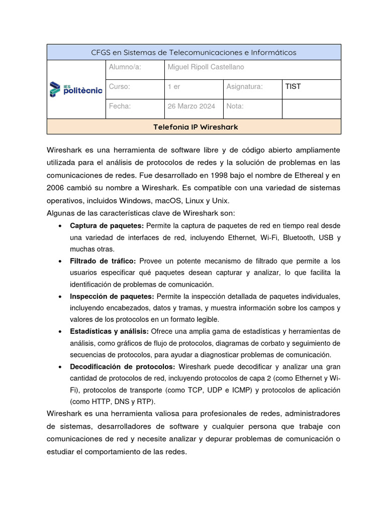 TIST PR7.6 Wireshark | PDF | Voz sobre IP | protocolo de Iniciacion de Sesion