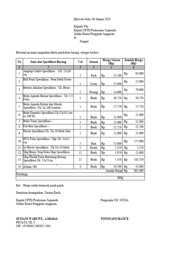 Bon Faktur 2023 | PDF