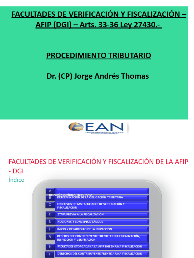 Facultades de Verificación y Fiscalización de Afip - Dr. Jorge Thomas | PDF | Contribuyente | Fiscal