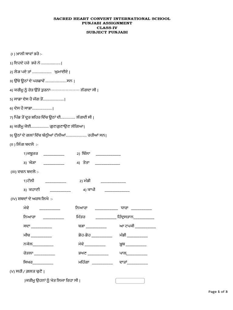 Punjabi Assignment - 4 | PDF