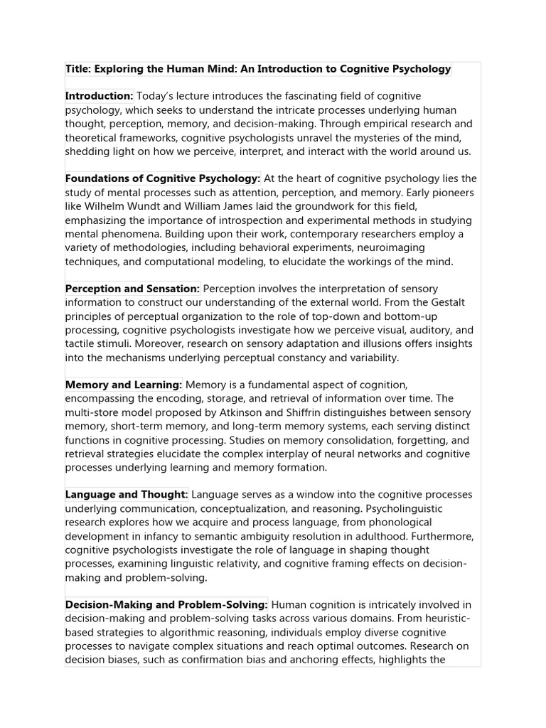 Human Mind | PDF | Perception | Cognitive Psychology