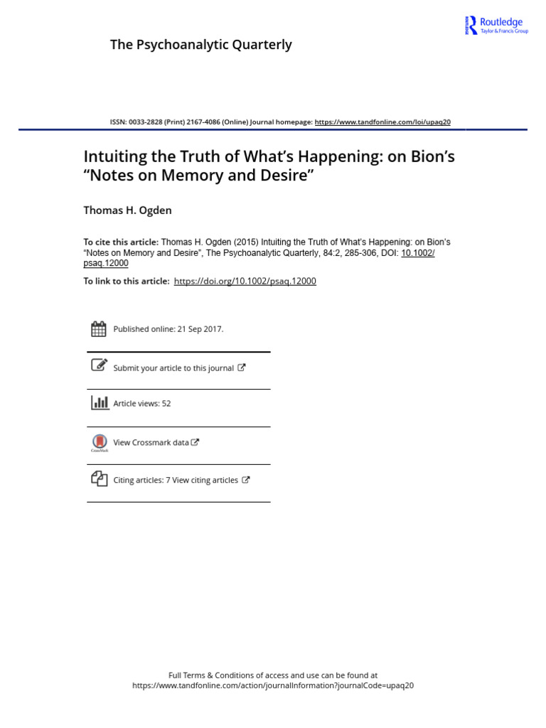 Bion's Insights on Memory and Desire | PDF | Psychoanalysis | Thought