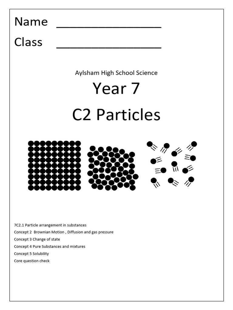 Name - Class - : Year 7 C2 Particles | PDF | Gases | Chemical Substances