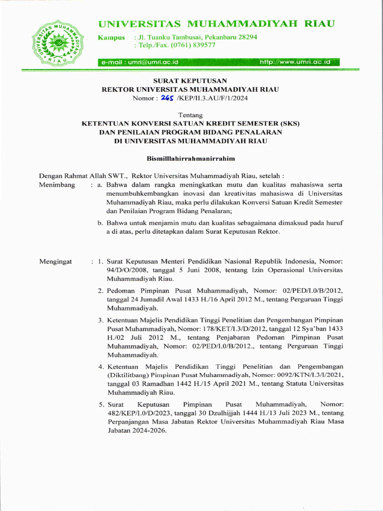 SK Ketentuan Konversi SKS Dan Penilaian Program Bidang Penalaran | PDF