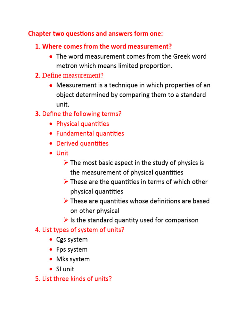 Physics Chapter Two Questions and Answers | PDF | Measurement ...