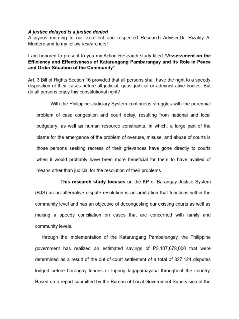 A Justice Delayed Is A Justice Denied | PDF | Mediation | Survey ...
