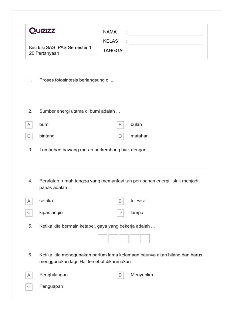 Kisi-Kisi SAS IPAS Semester 1 | PDF