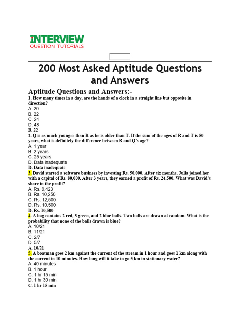 200 Aptitude Questions & Answers Guide | PDF | Software Testing ...