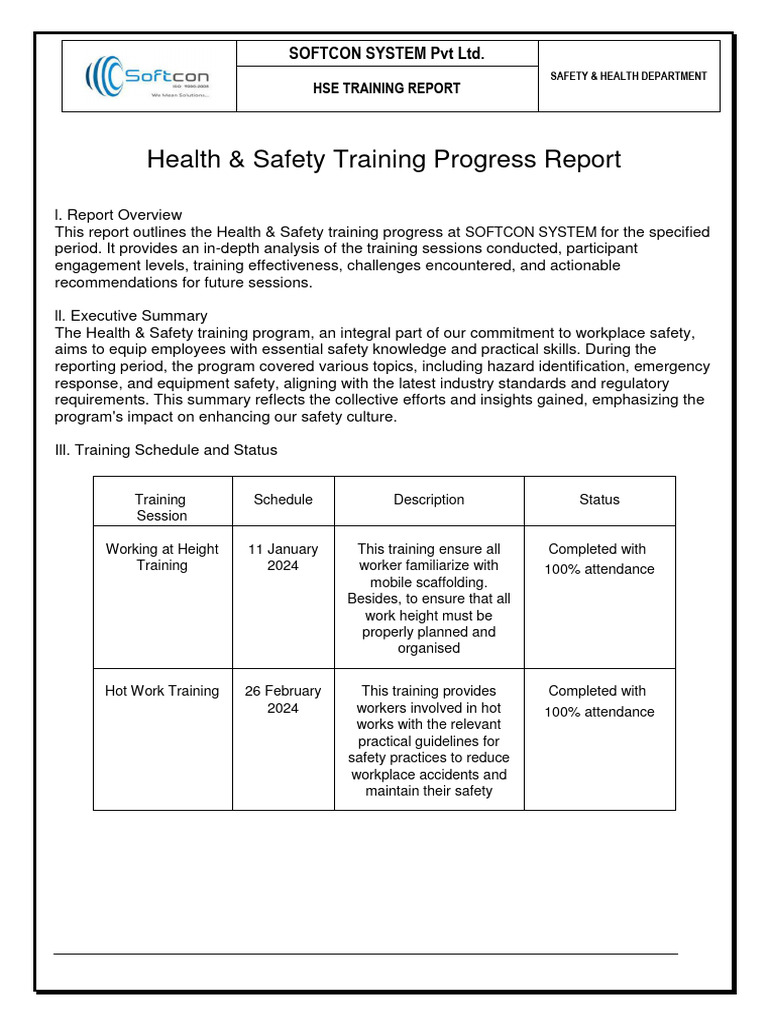 Health & Safety Training Progress Report | PDF | Occupational Safety ... Health & Safety Training Progress Report | PDF | Occupational Safety ...